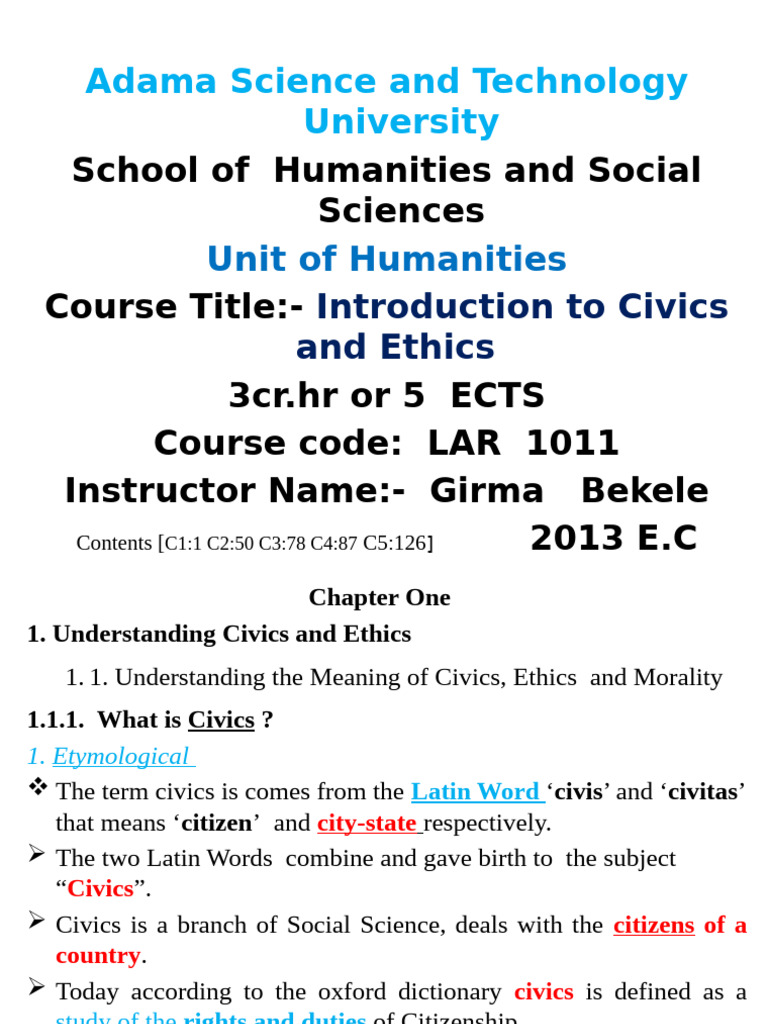 Civics - All - Unit - PPT by Girma | PDF | Virtue | Courage
