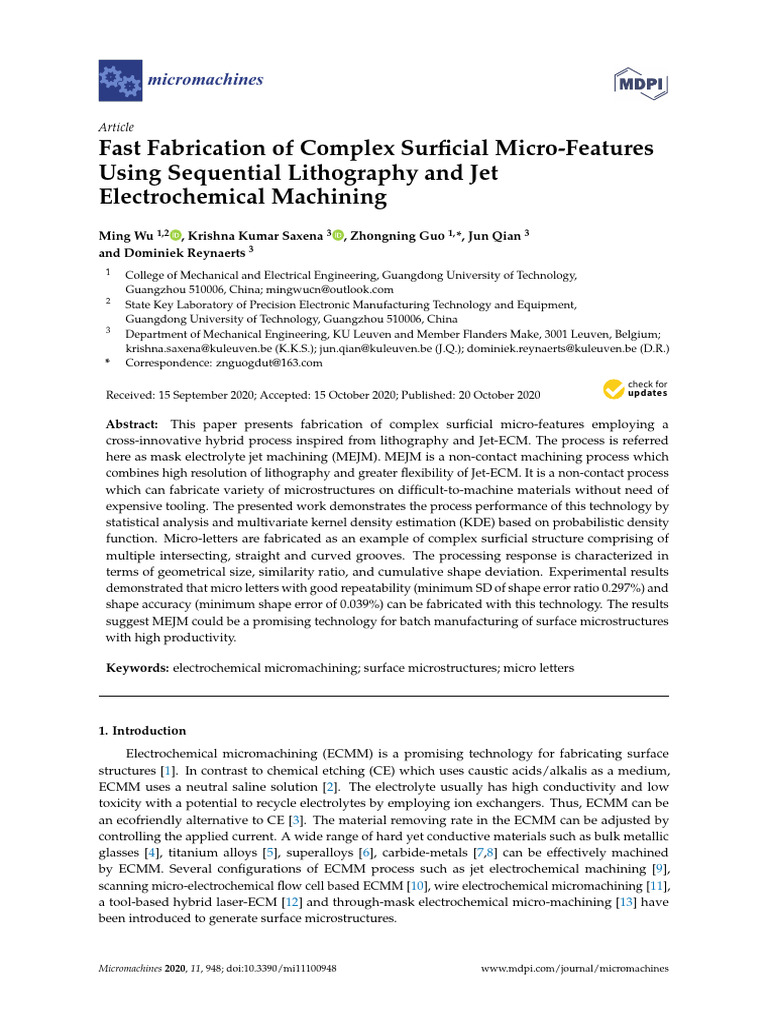 Fast Fabrication of Complex Surficial Micro-Features Using S | PDF ...