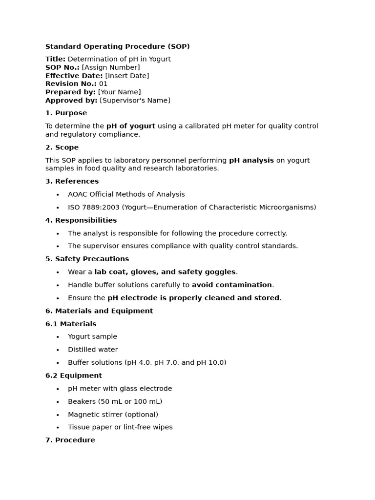 pH Measurement SOP for Yogurt | PDF | Ph