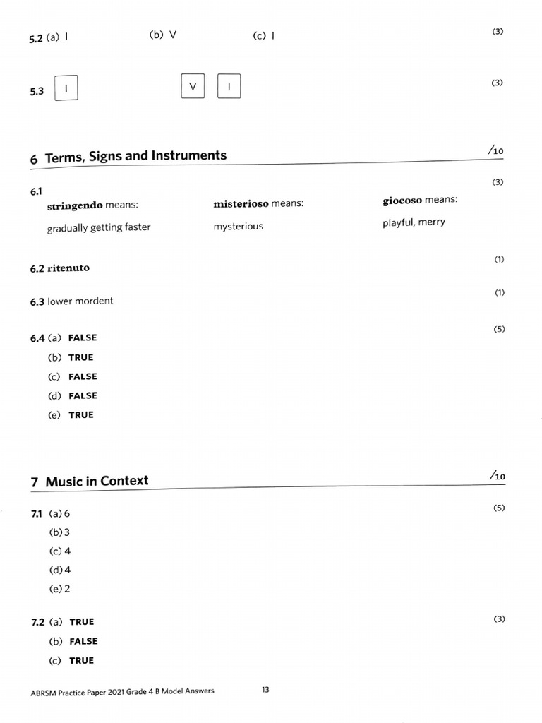 ABRSM Music Theory Practice Papers Answers 2021 13 | PDF