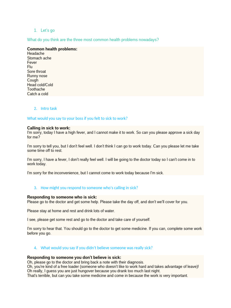 Calling in Sick: What to Say | PDF