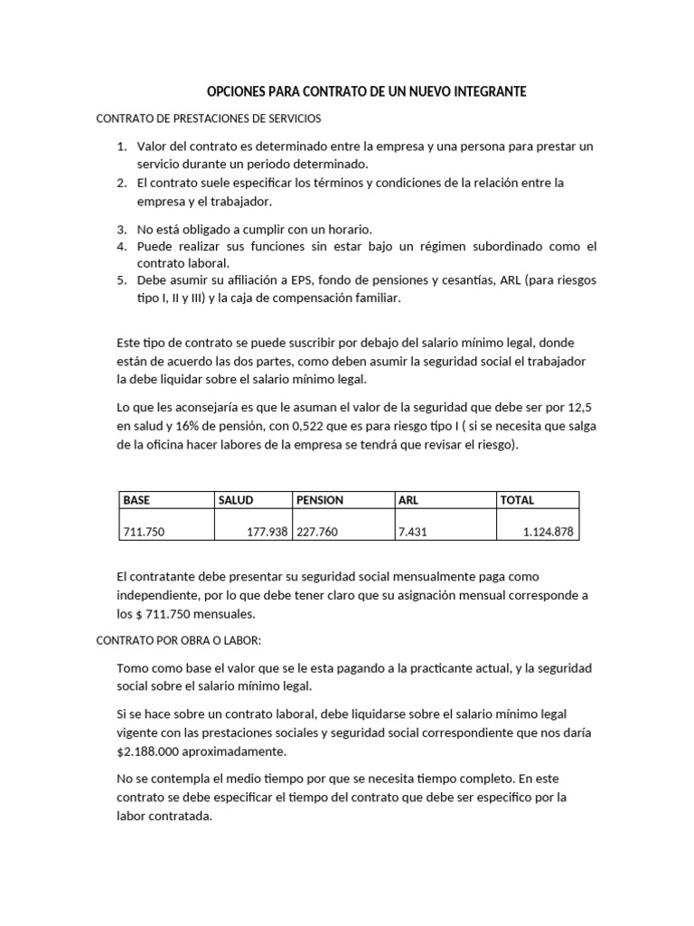 Opciones para Contrato | PDF