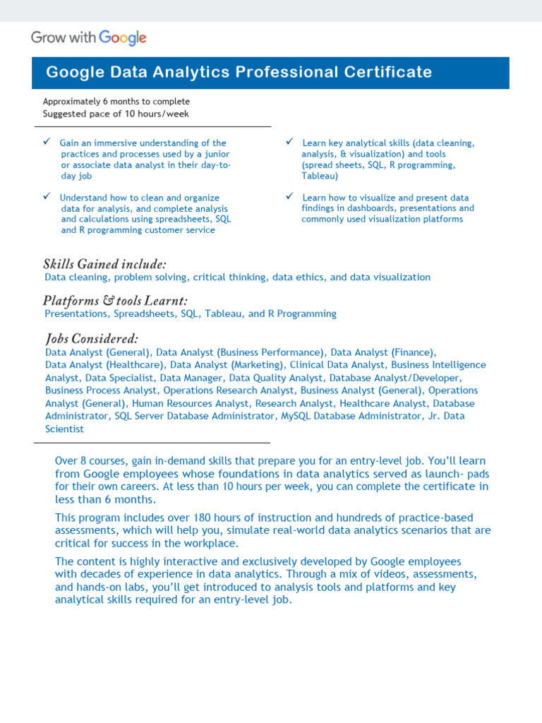 Google Data Analytics Syllabus | PDF | Data Analysis | Analytics