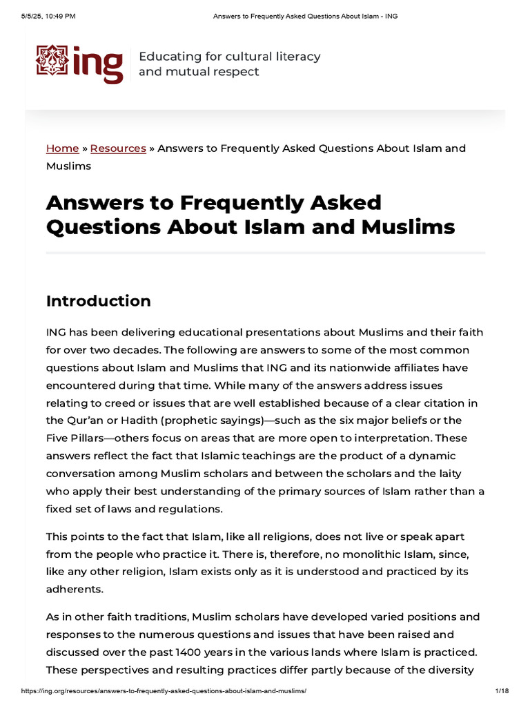 FAQs About Islam and Muslims | PDF
