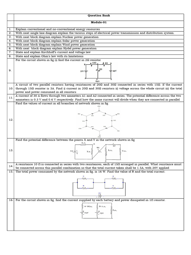Question Bank 1 - BESCK104B | PDF | Ac Power | Electrical Impedance