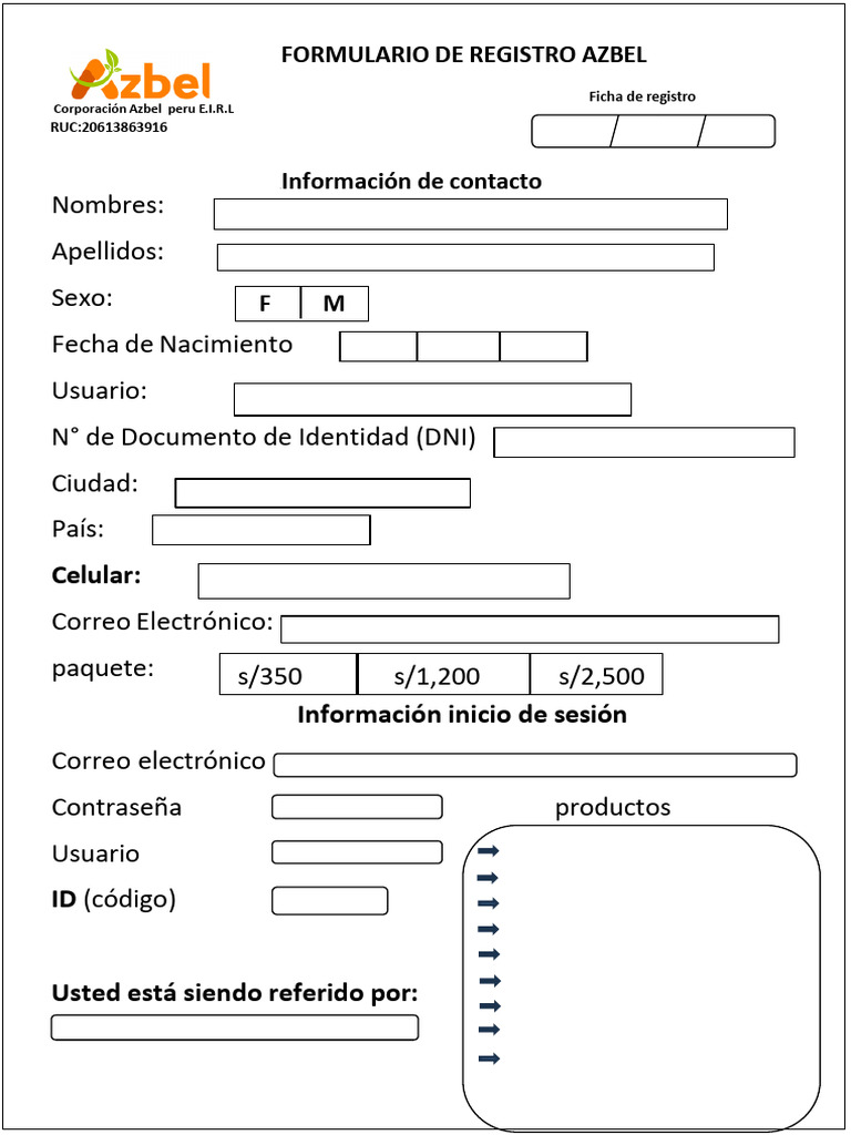 Formulario de Registro Corporación Azbel | PDF