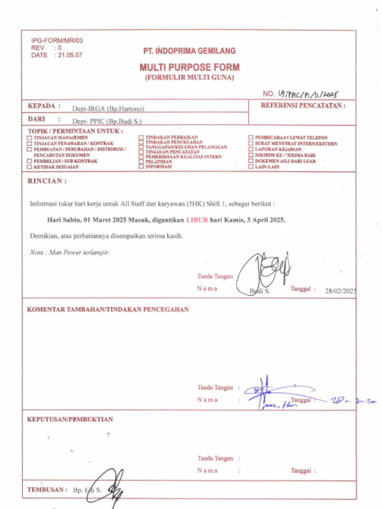 Lampiran MPF Tukar Hari 1 Mar Ke 3 Apr 2025 | PDF