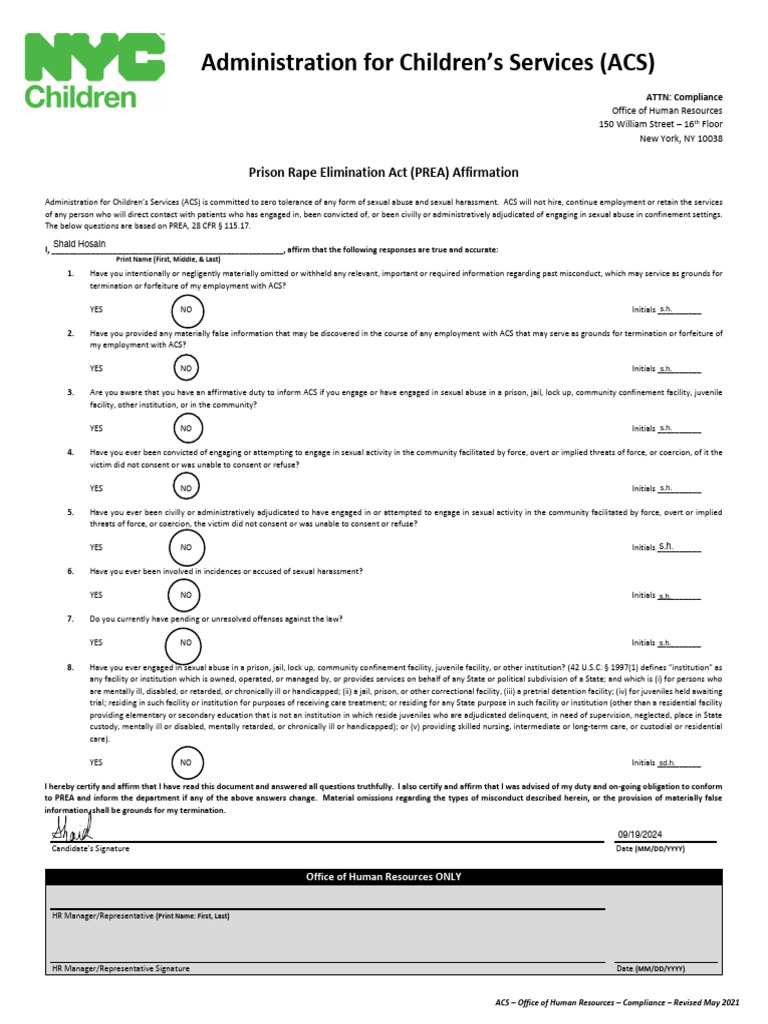 PREA Affirmation Questionnaire - Revised-May 2019 | PDF | Prison ...
