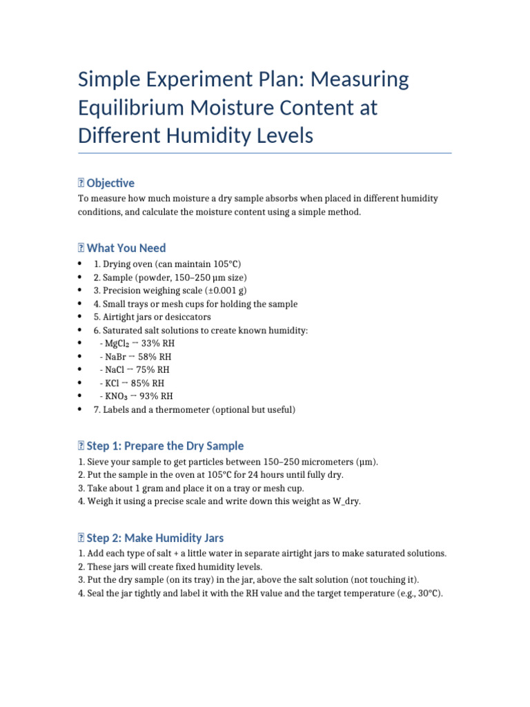 Simple Equilibrium MC Experiment Plan | PDF | Humidity | Physical Sciences