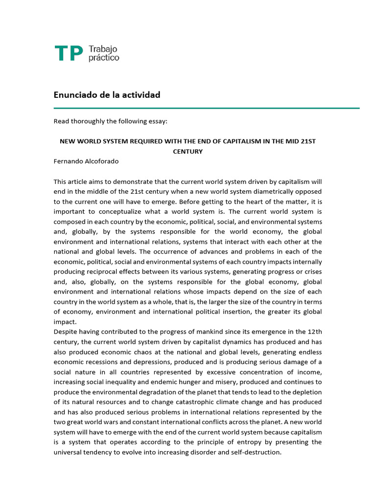 New World System Required With The End of Capitalism in The Mid 21ST ...