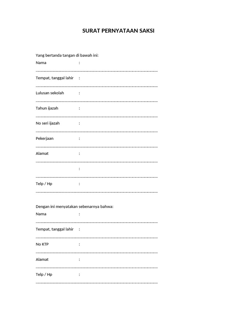 SURAT PERNYATAAN SAKSI Ijazah | PDF