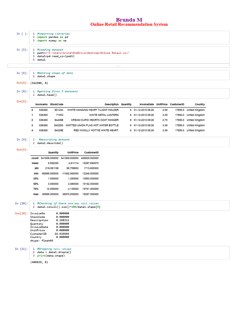 Online Retail Recommendation System Jupyter Notebook Pdf