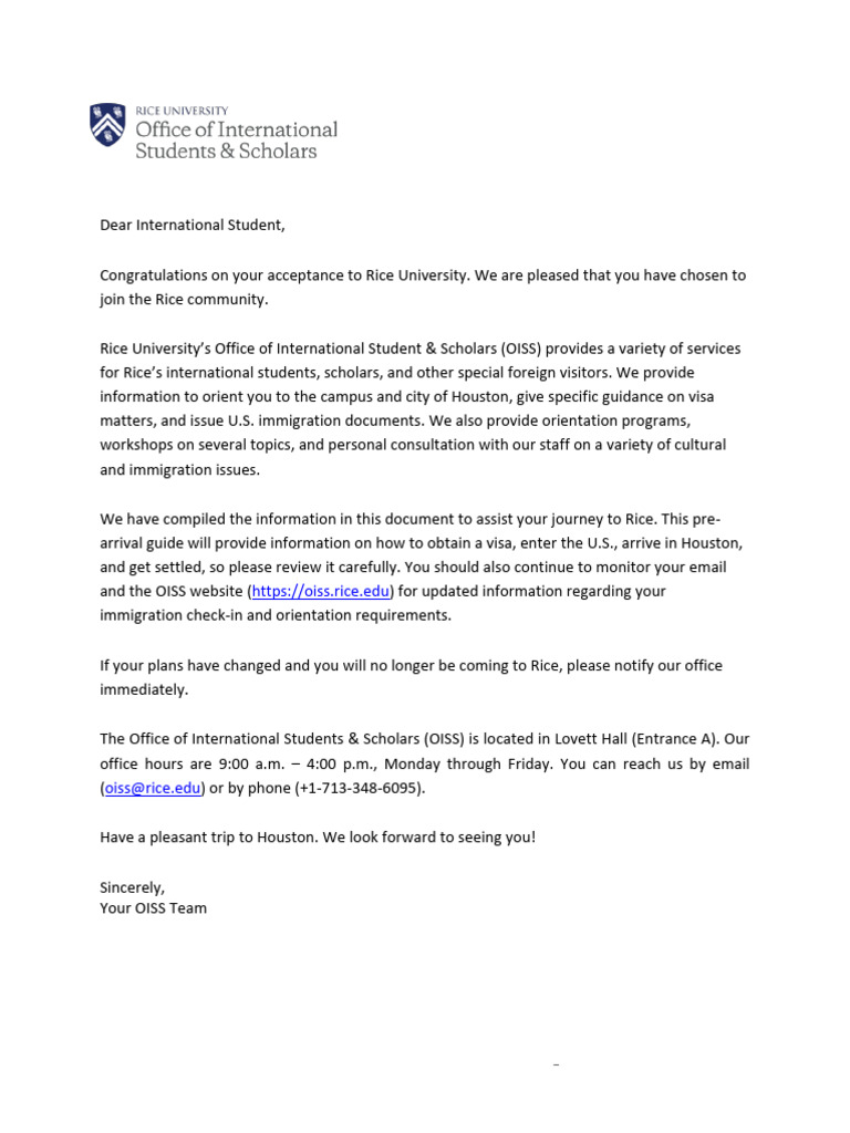 International Student Welcome Packet | PDF | Travel Visa | Child Care