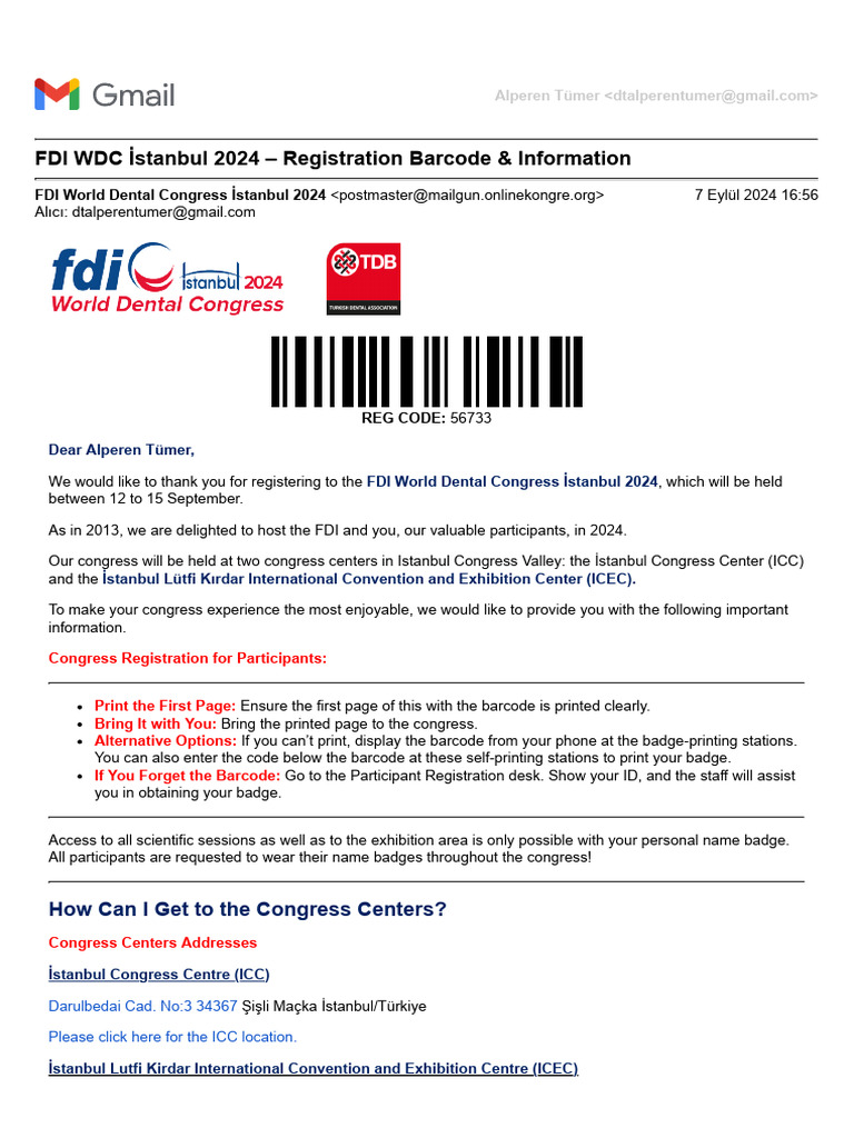FDI WDC İstanbul 2024 - Registration Barcode & Information | PDF