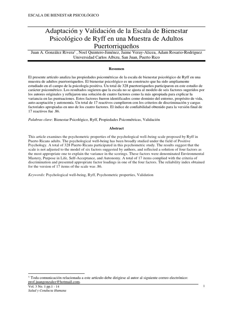 Adaptacion - y - Validacion - de - La - Escala - de Bienestar | PDF | Alfa de Cronbach | Bienestar