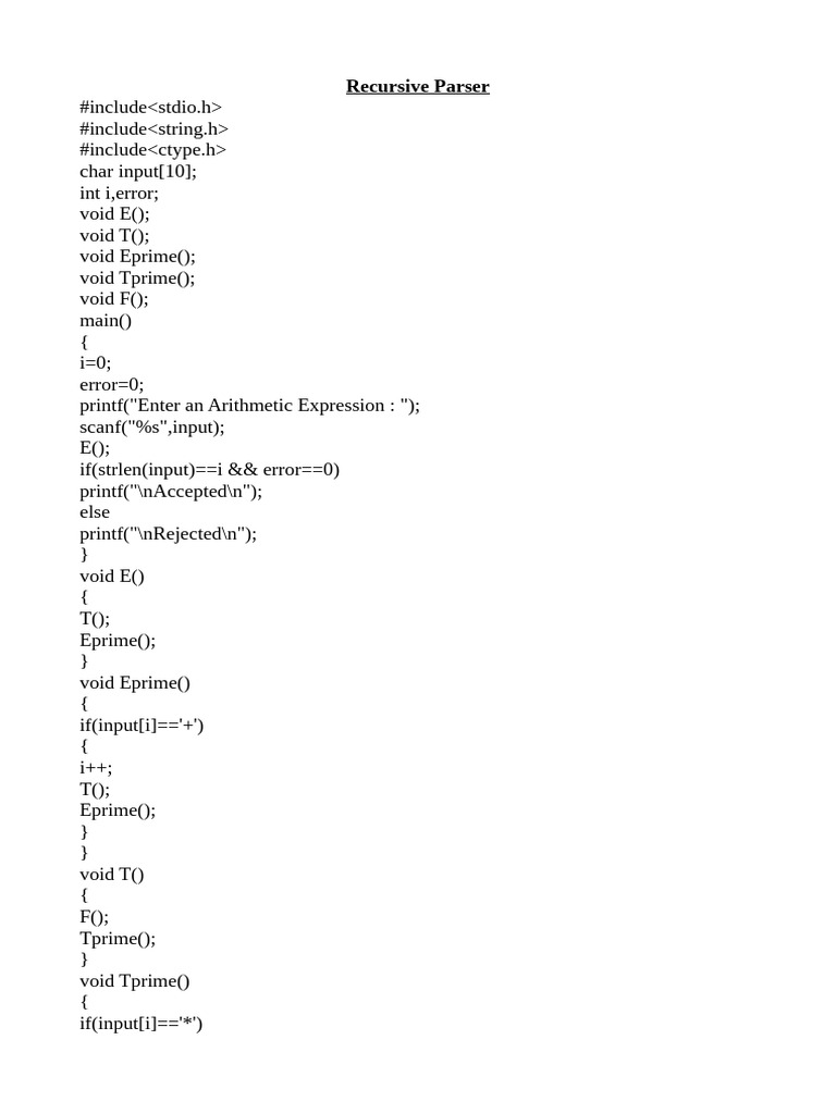 Compiler Lab Experiment 10 Program | PDF