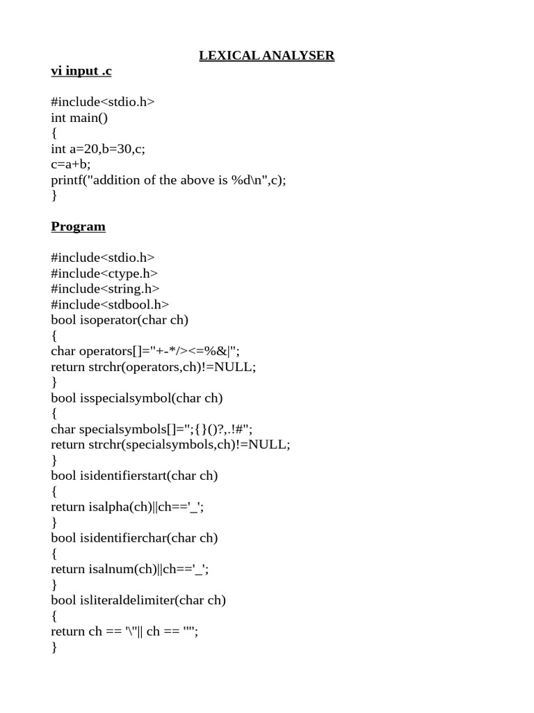 Compiler Lab Experiment 1 Program | PDF | Reserved Word | Software Development