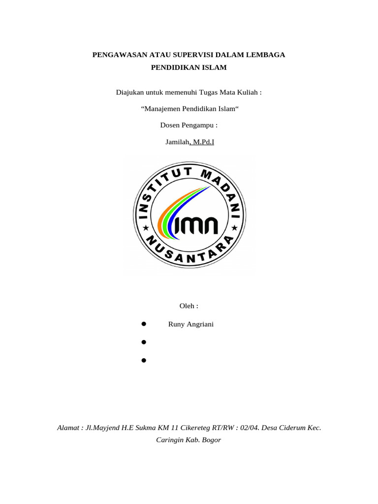 Cover Pengawasan Atau Supervisi Dalam Lembaga | PDF
