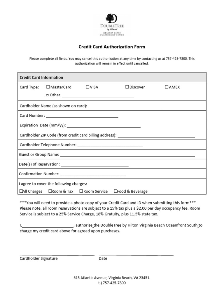 Credit Card Authorization Form | PDF