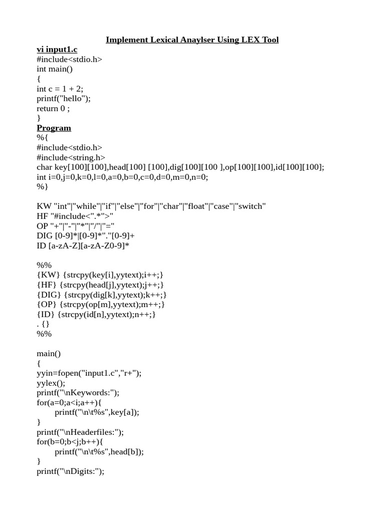 Compiler Lab Experiment 4 Program | PDF