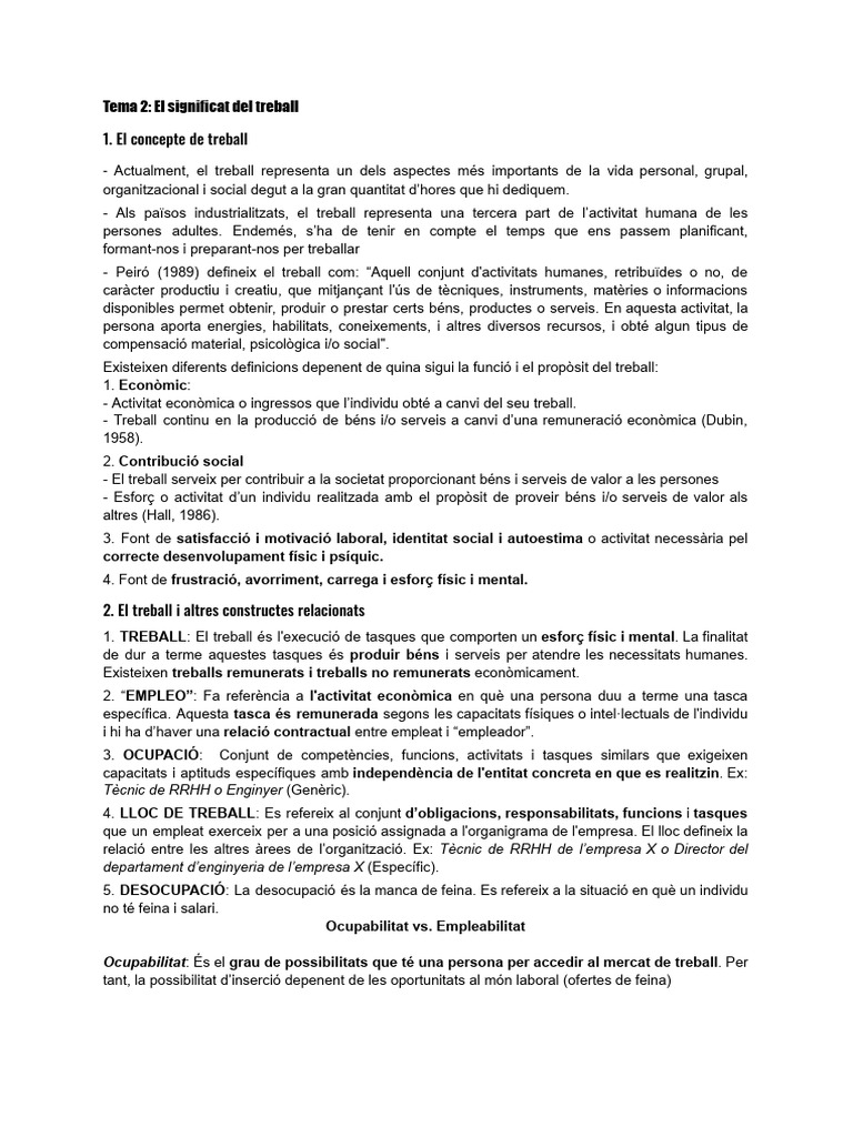 Tema 2 - El Significat Del Treball | PDF