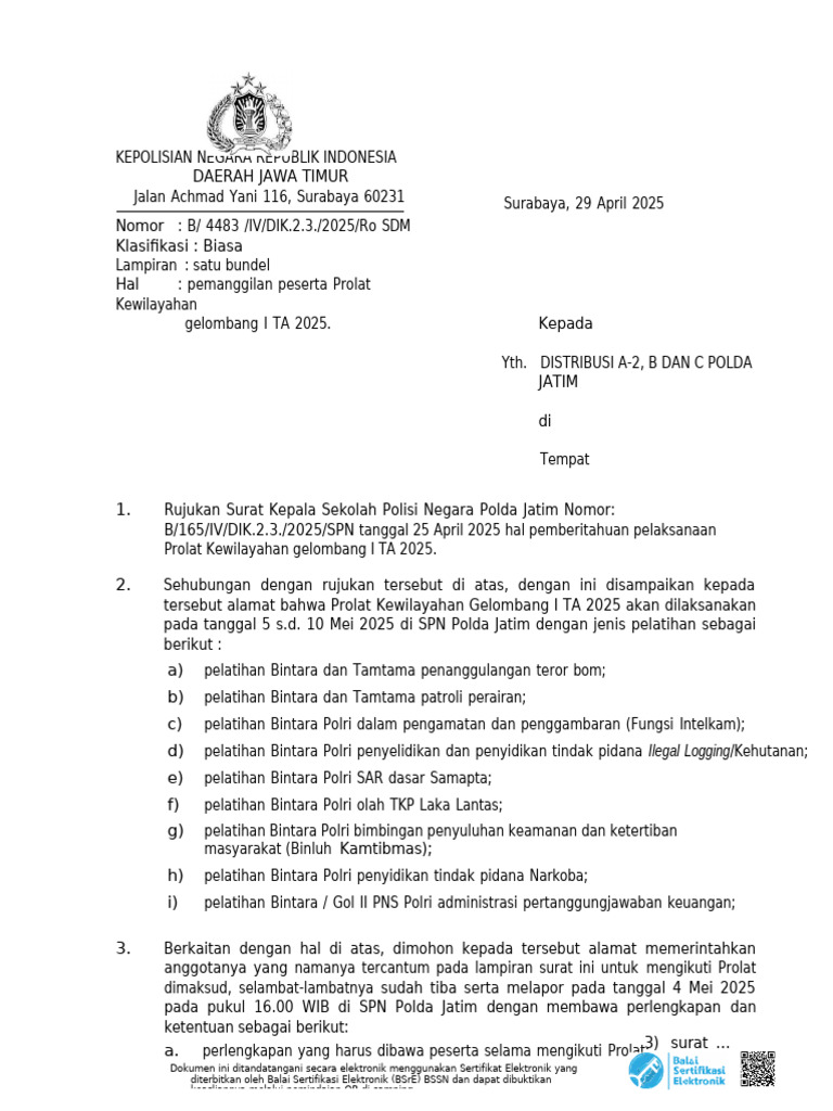 Pemanggilan Peserta Prolat Gel I Ta 2025-5-10 Mei 2025 | PDF