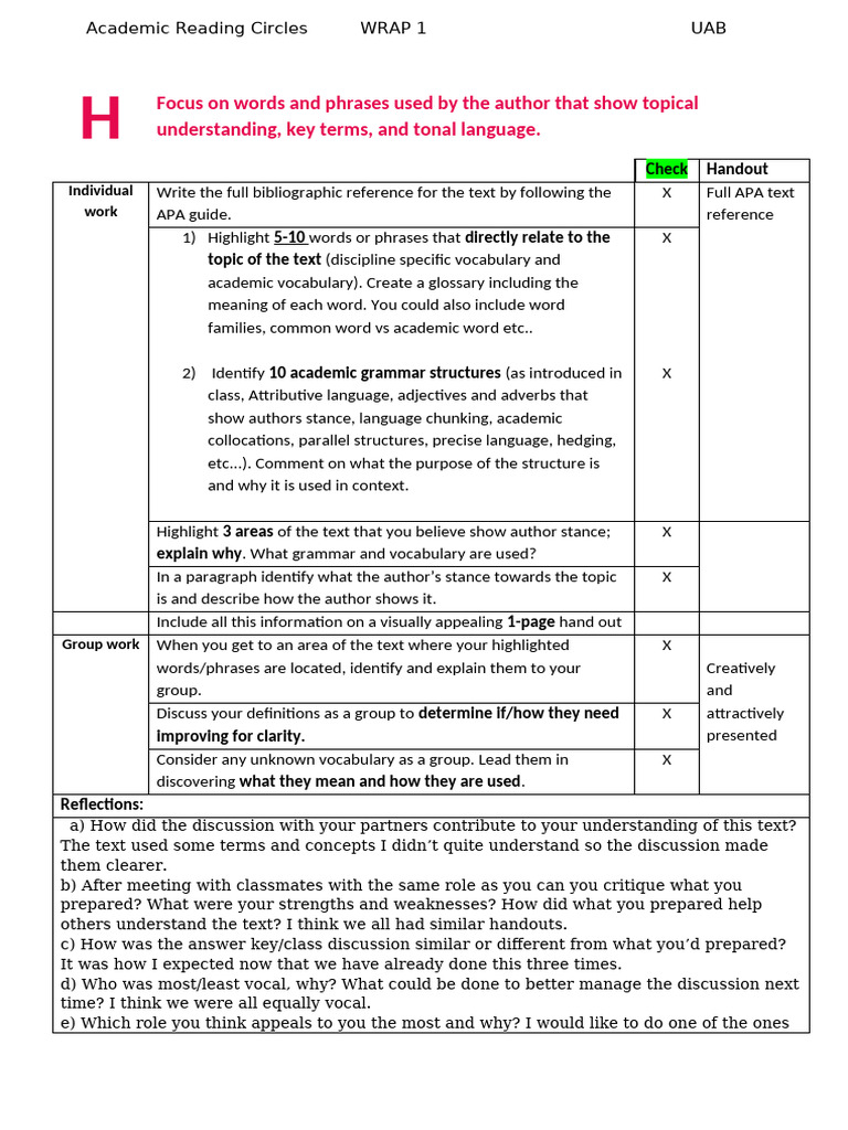 ARC Highlighter Checklist | PDF | Adjective | Cognitive Science