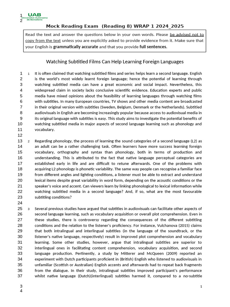 Reading Practice 8 - Subtitles | PDF | Language Acquisition | Vocabulary
