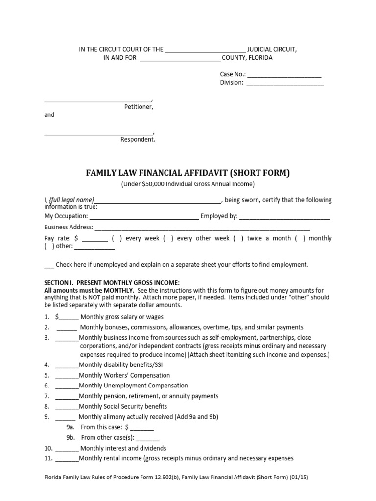 Financial Affidavit (Short) | PDF | Debt | Economies