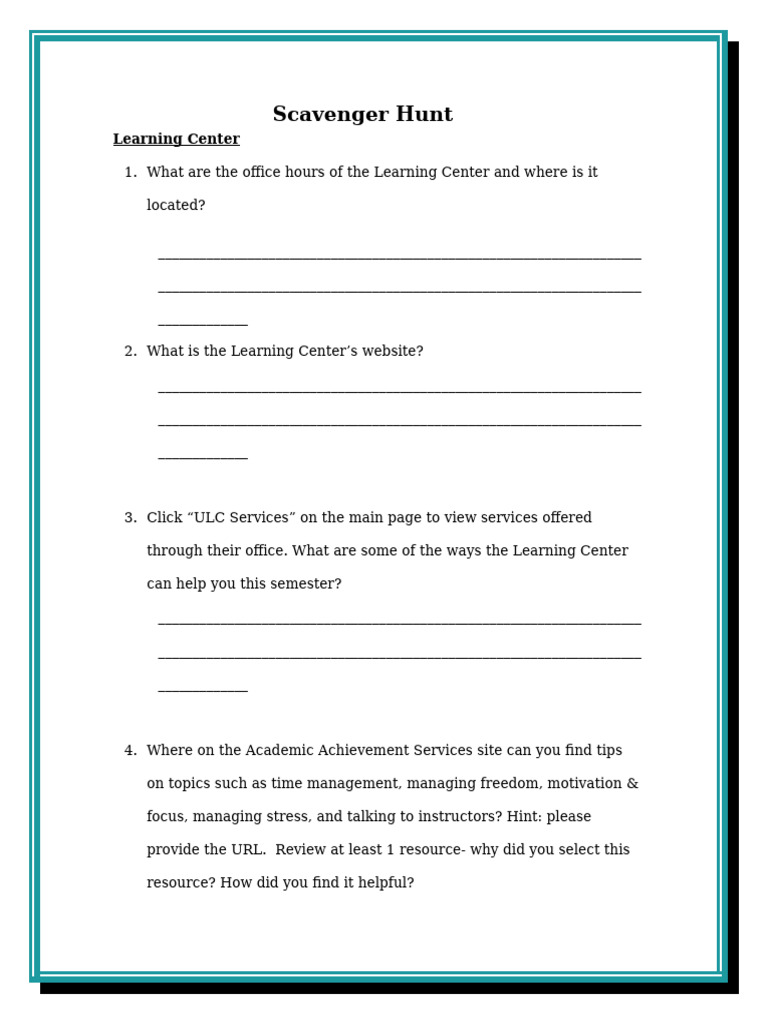Campus Resources Virtual Scavenger Hunt | PDF