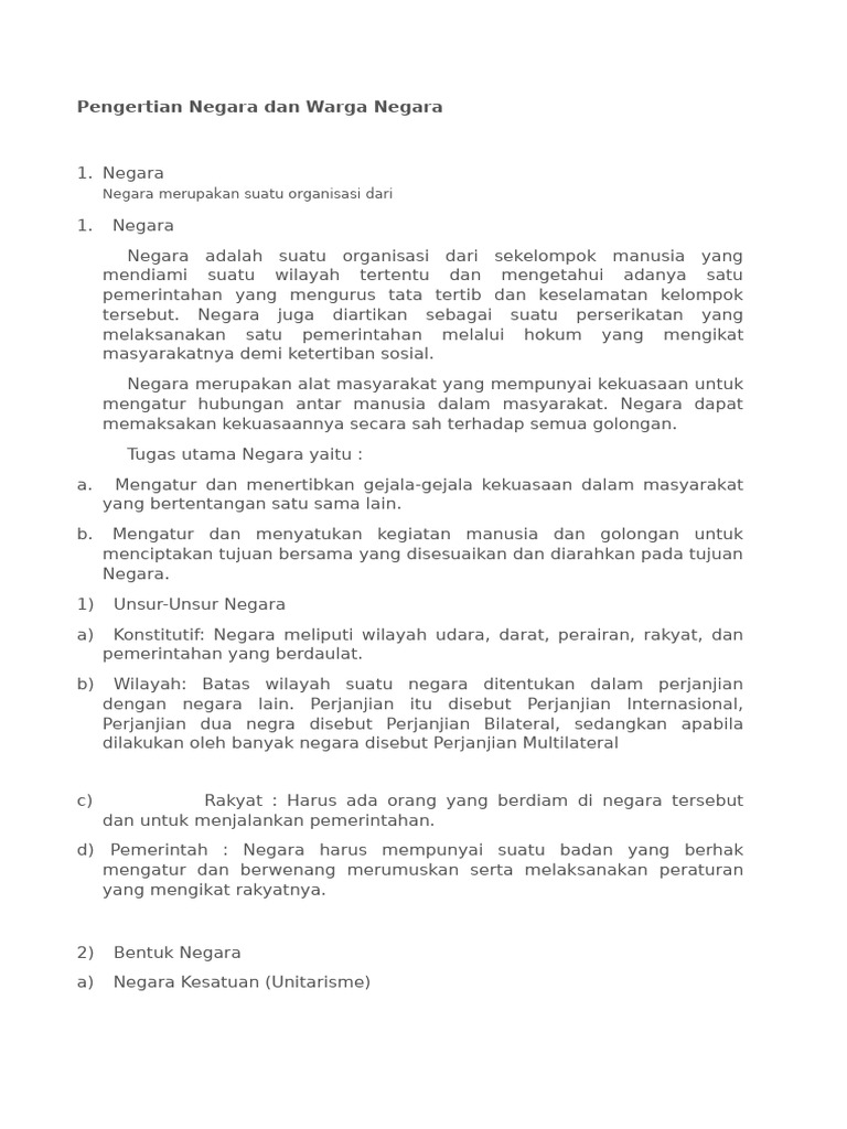 Pengertian Negara Dan Warga Negara | PDF