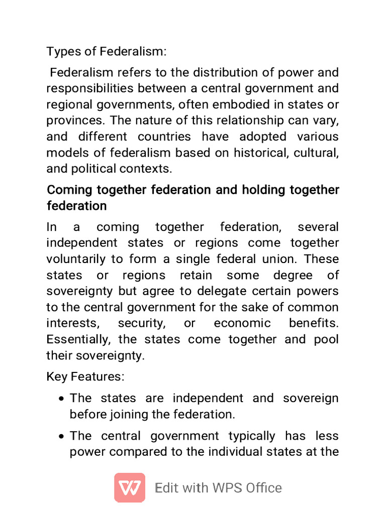Types of Federalism Explained | PDF | Federation | Federalism