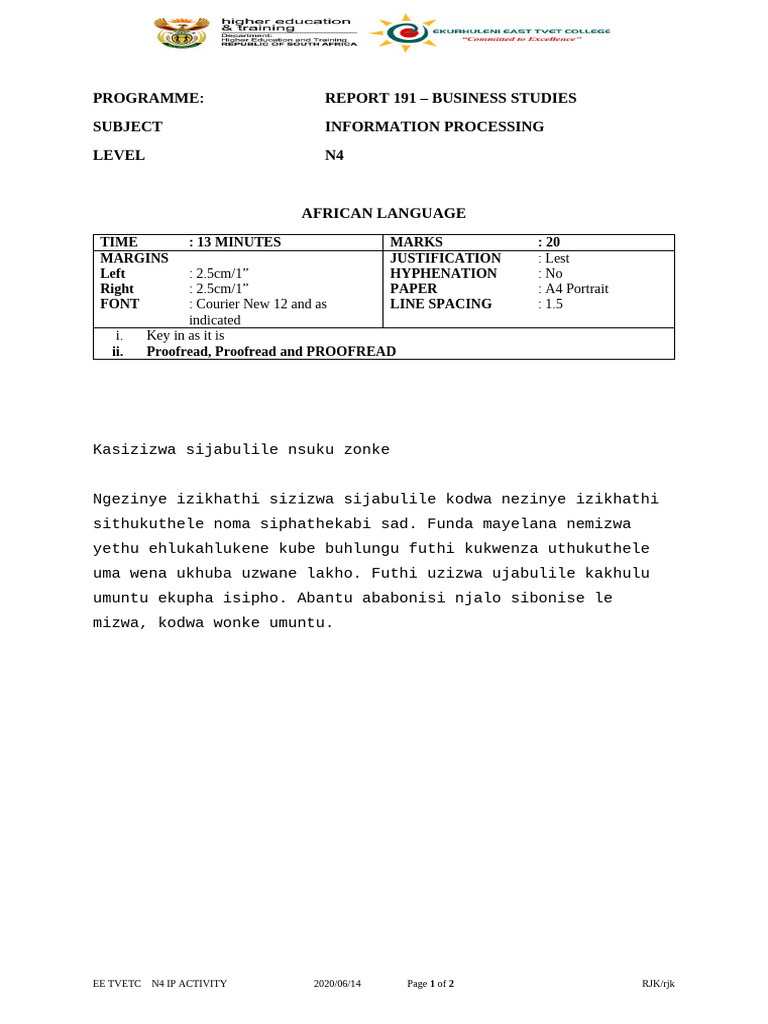IP N4 Tabular Statement and African Language | PDF | Typefaces ...
