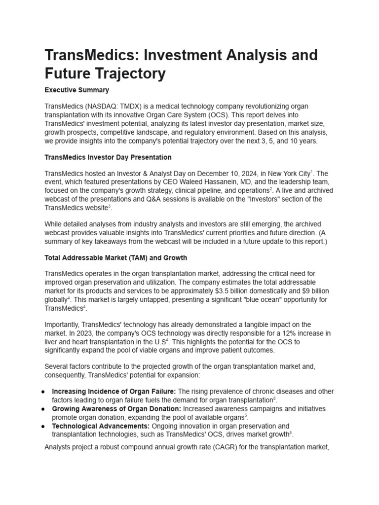 TransMedics Investment Analysis | PDF | Organ Transplantation | Investing
