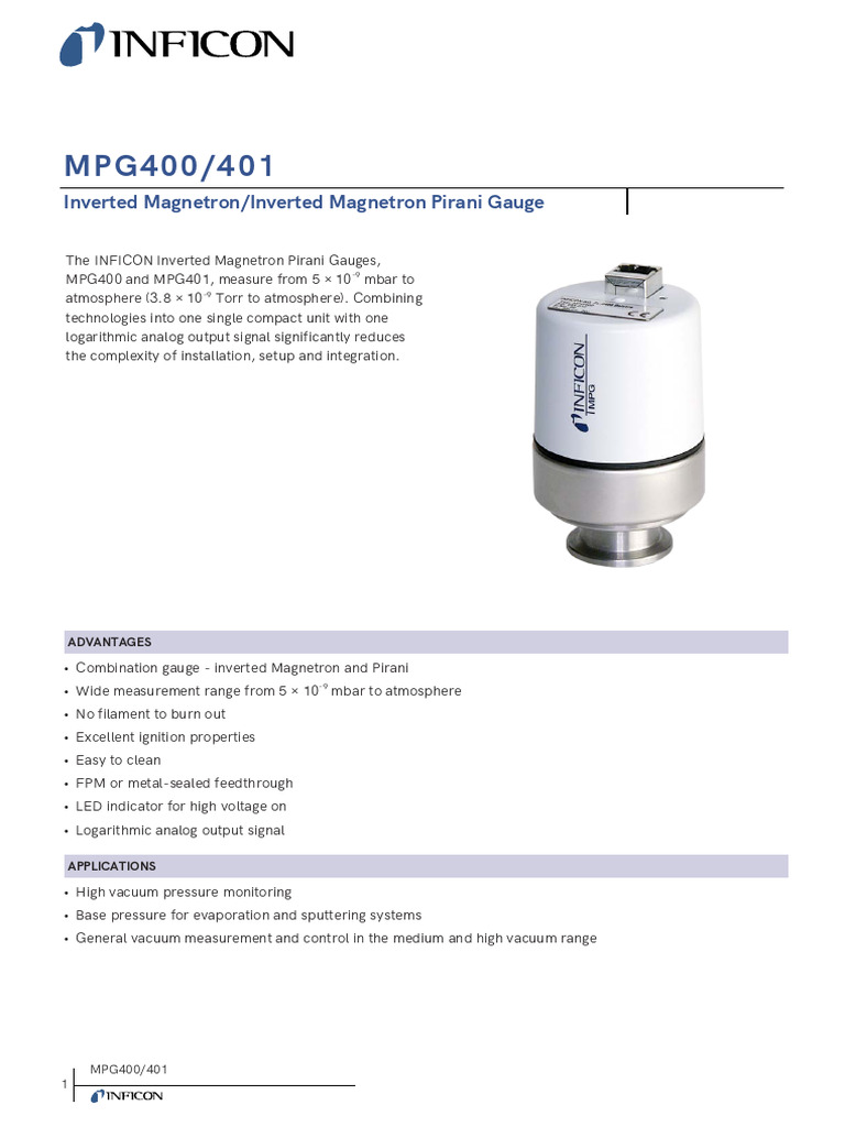 MPG40x Inverted Magnetron Gauge | PDF | Pressure Measurement ...