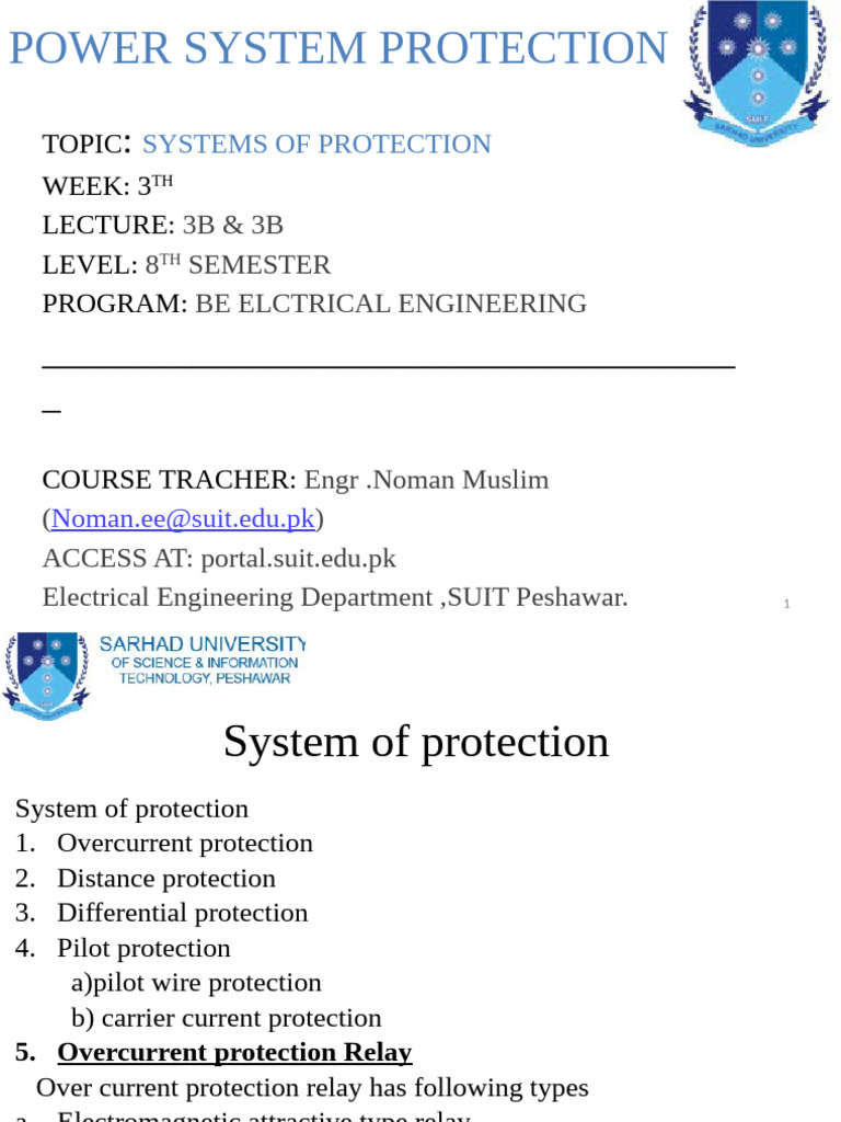 Lecture#4 - (System of Protection) | PDF | Electromagnetic Induction | Relay