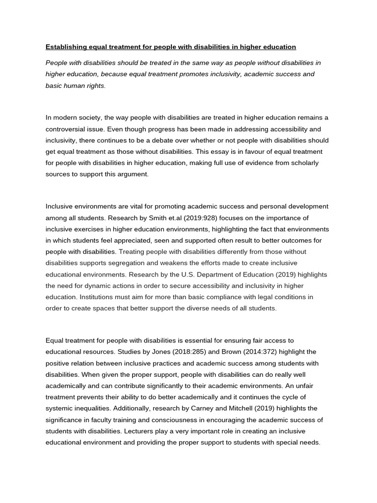 Assignment 2 Research-Based Essay | PDF | Disability | Equal Opportunity