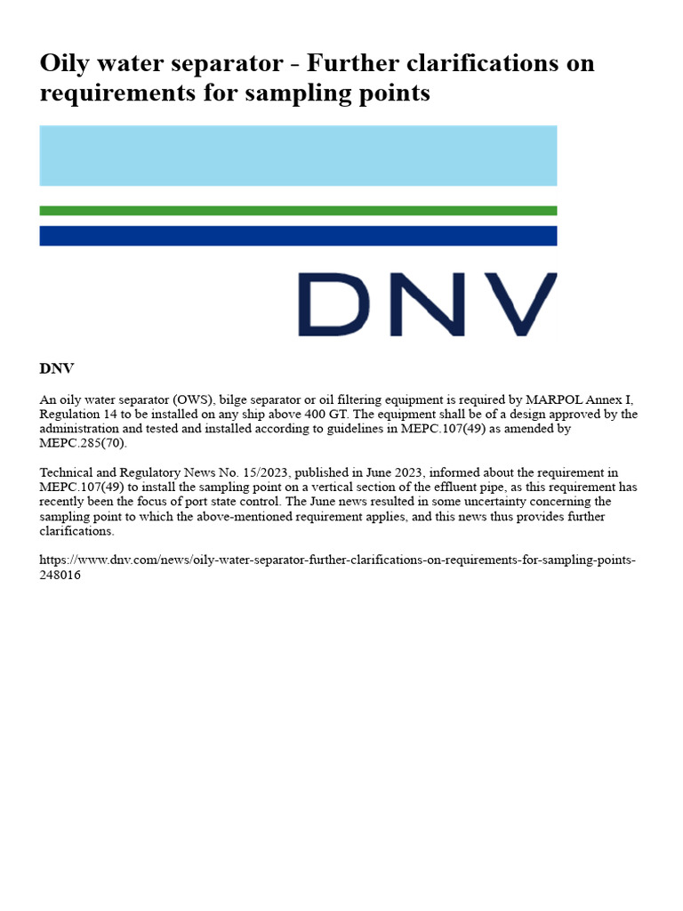 Oily Water Separator - Further Clarifications On Requirements For ...