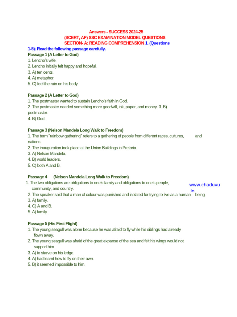 chaduvu_10_ENG_SCERT Question bank key | PDF | X Ray | Adjective