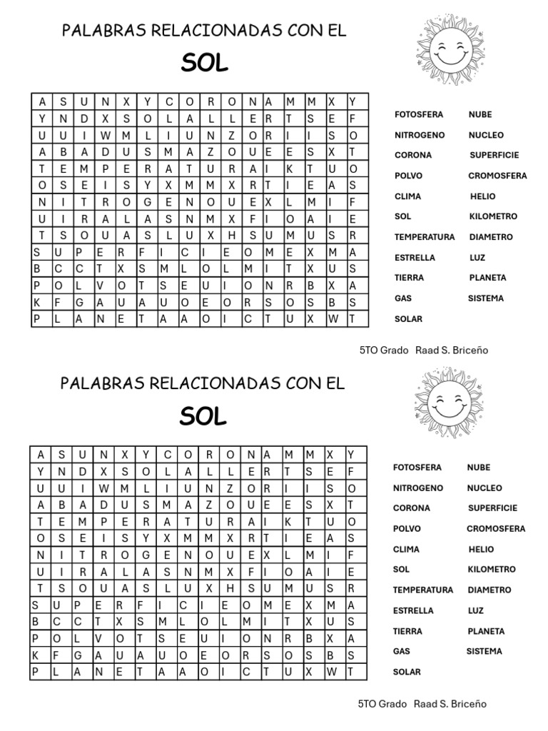 Sopa de Letras: Palabras del Sol | PDF | Dom | Espacio exterior