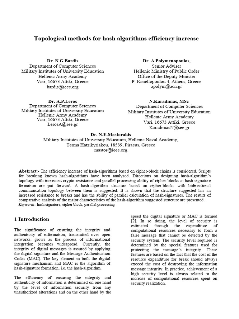 Topological Methods for Hash Algorithms Efficiency Increase | PDF | Cryptography | Military ...