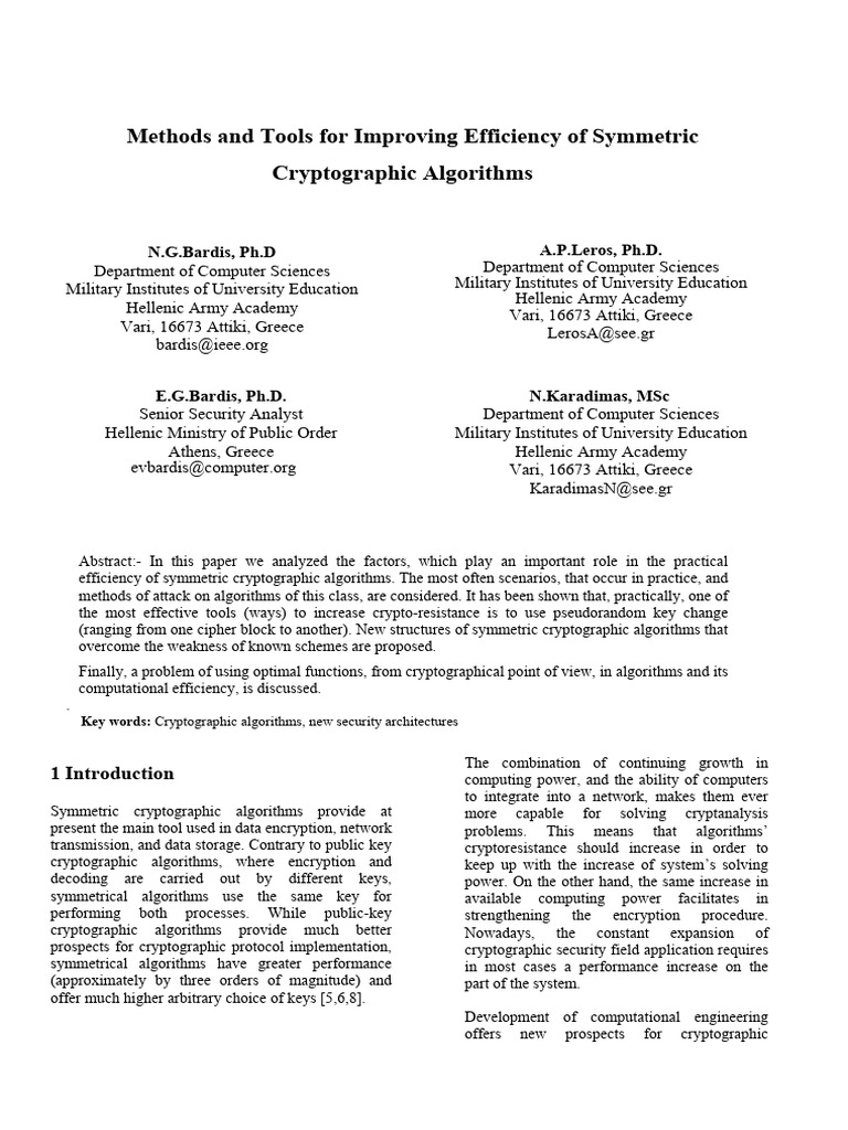 Methods and Tools for Improving Efficiency of Symmetric Cryptographic Algorithms | PDF ...