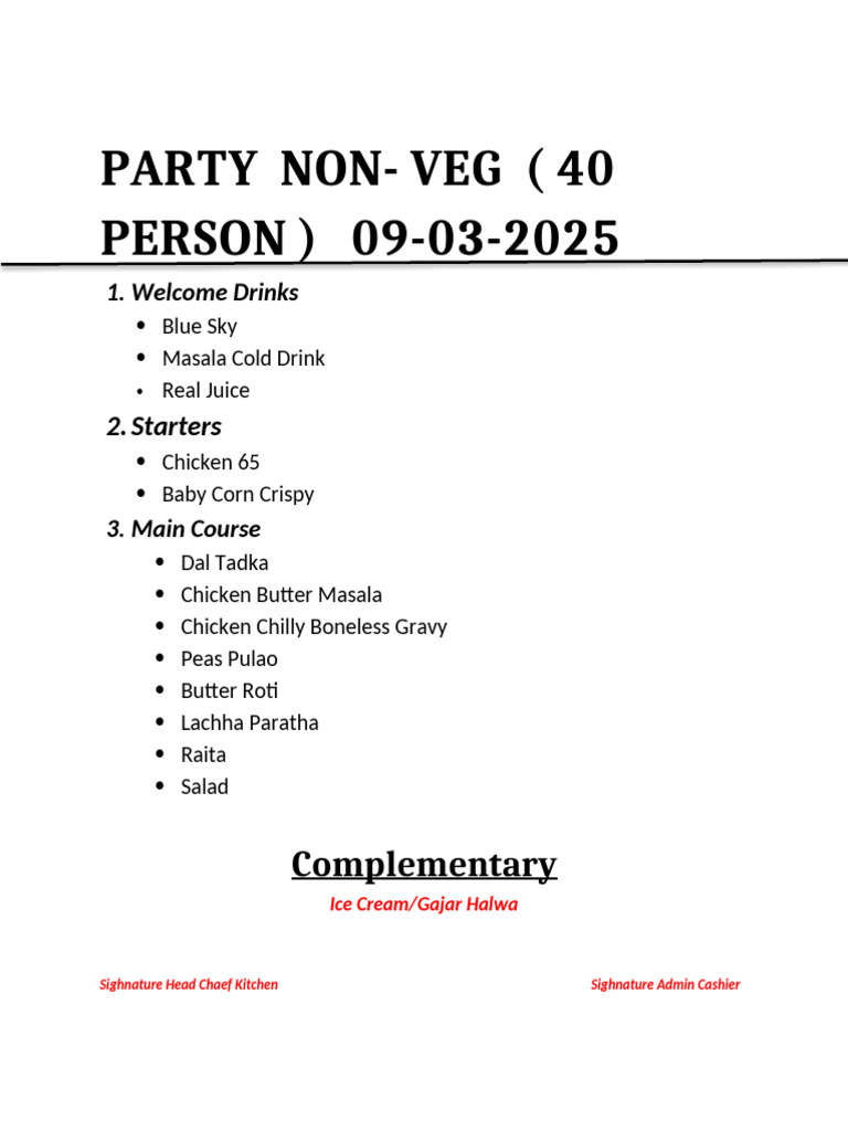 Non Veg Party Menu | PDF