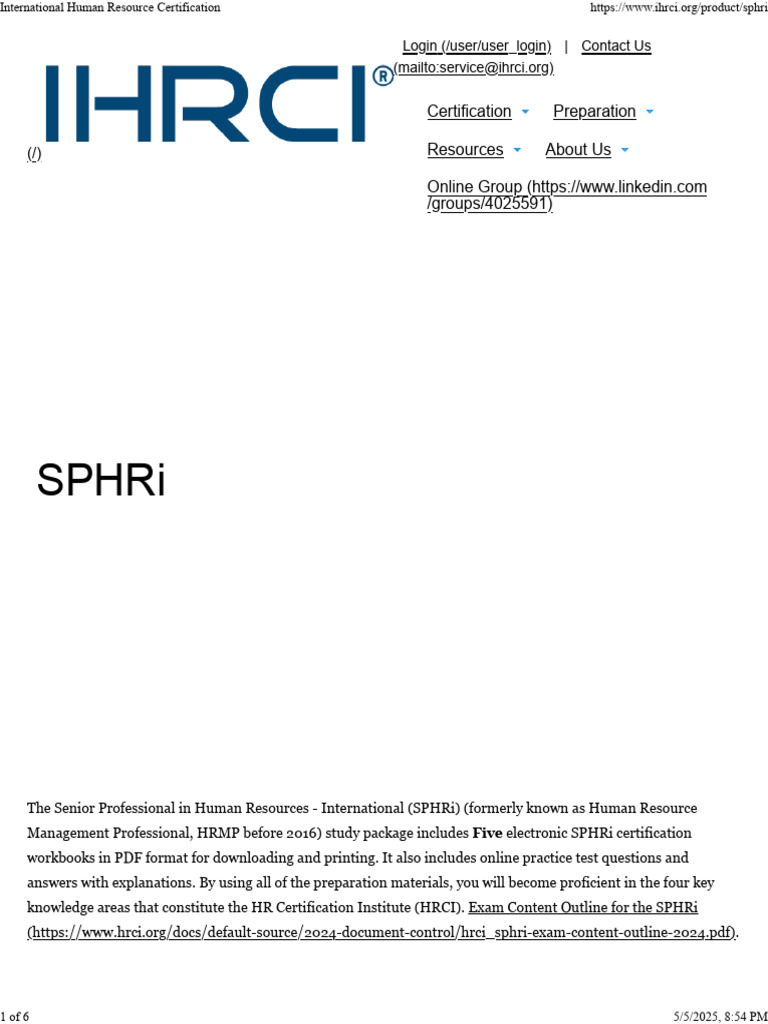 SPHRi Certification Study Materials PDF | PDF | Multiple Choice