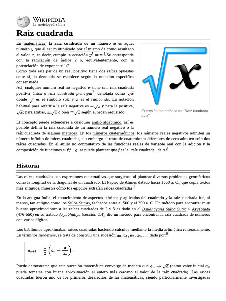 Raíz Cuadrada | PDF | Raíz cuadrada | Número Real
