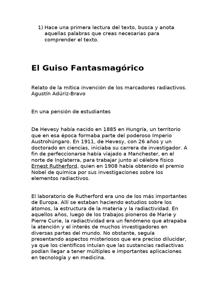 El Guiso Fantasmagórico: Un Experimento Radiactivo | PDF ...