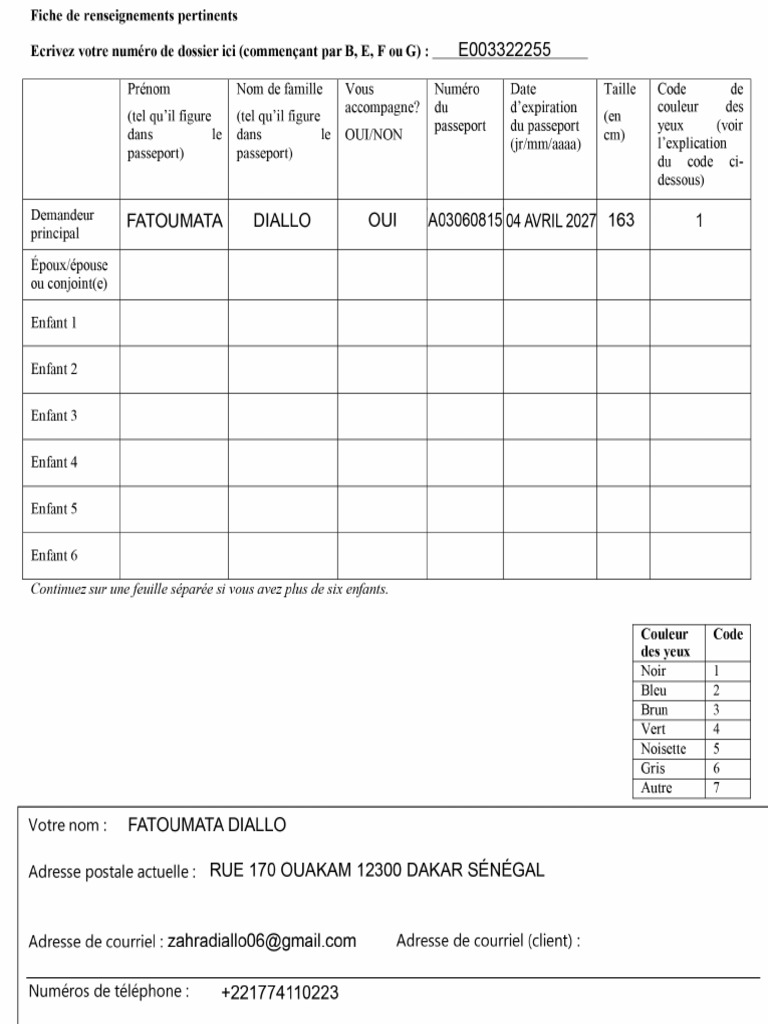 Fiche de renseignements | PDF
