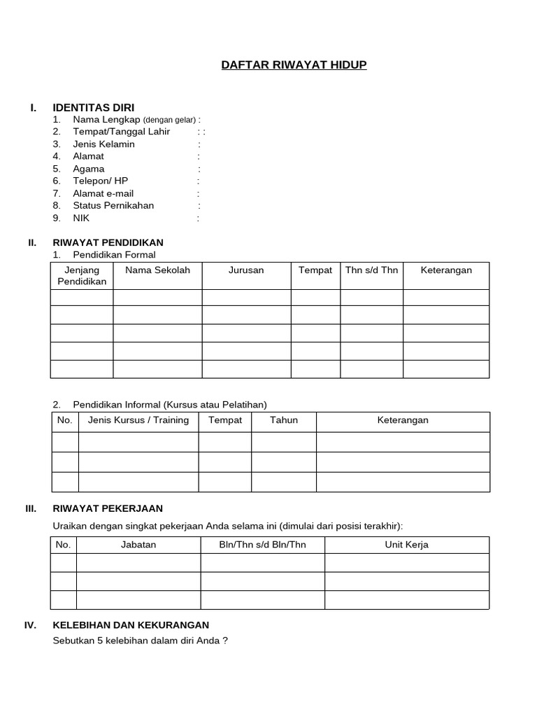 Format Daftar Riwayat Hidup | PDF