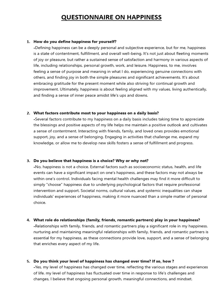 Questionnaire On Happiness | PDF | Happiness | Contentment