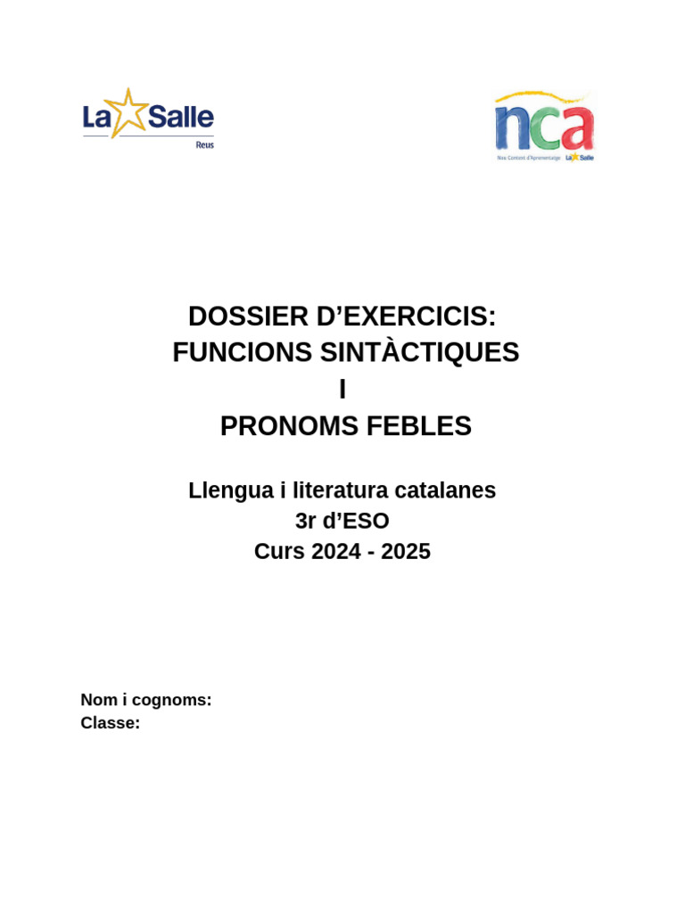 Dossier Exercicis (Funcions Sintàctiques I Pronoms Febles) | PDF